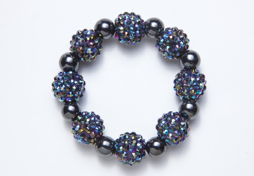 Large Purple and Blue Crystal Ball Magnetic Stretch Bracelet M0116-BB
